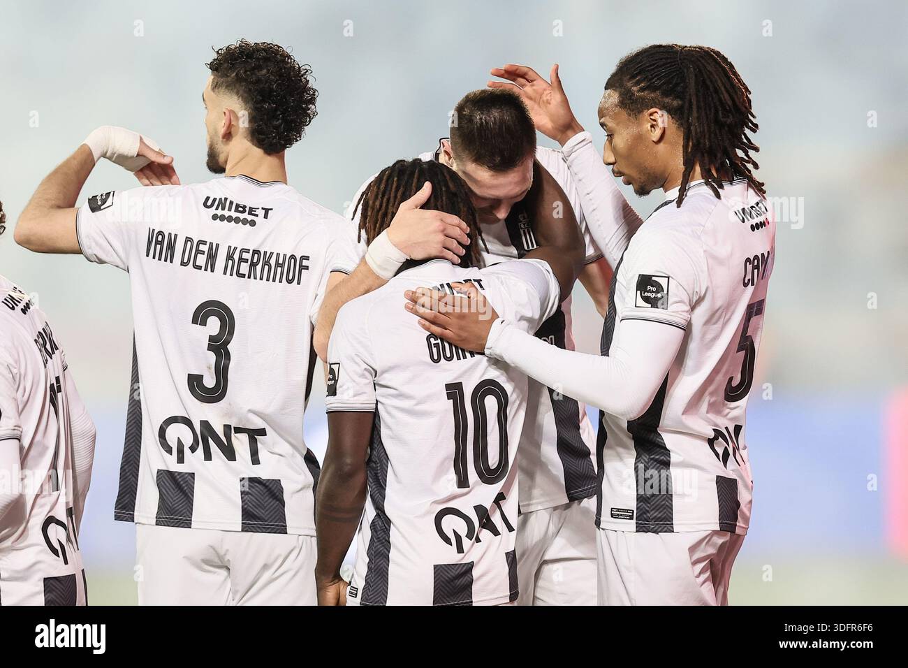 Charleroi's Parfait Guiagon celebrates after scoring during a soccer ...