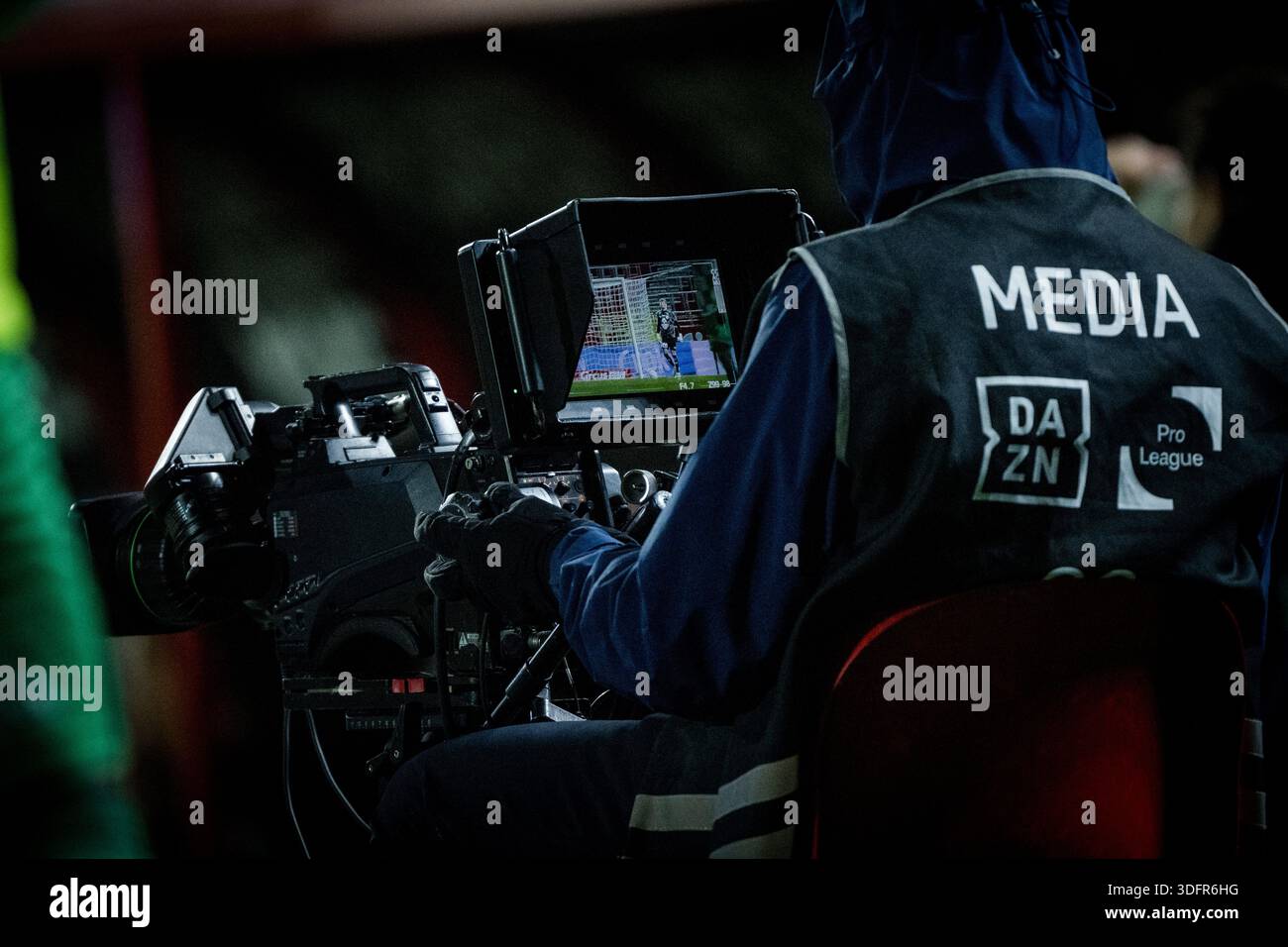 A camera of DAZN pictured during a soccer game between Royal Antwerp FC ...