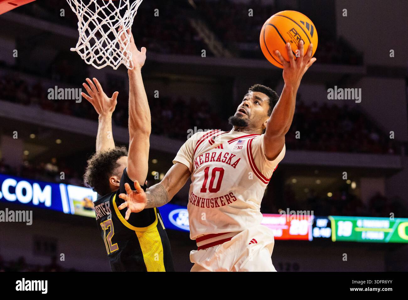Nebraska guard Jamarques Lawrence (10) goes up for a layup against ...