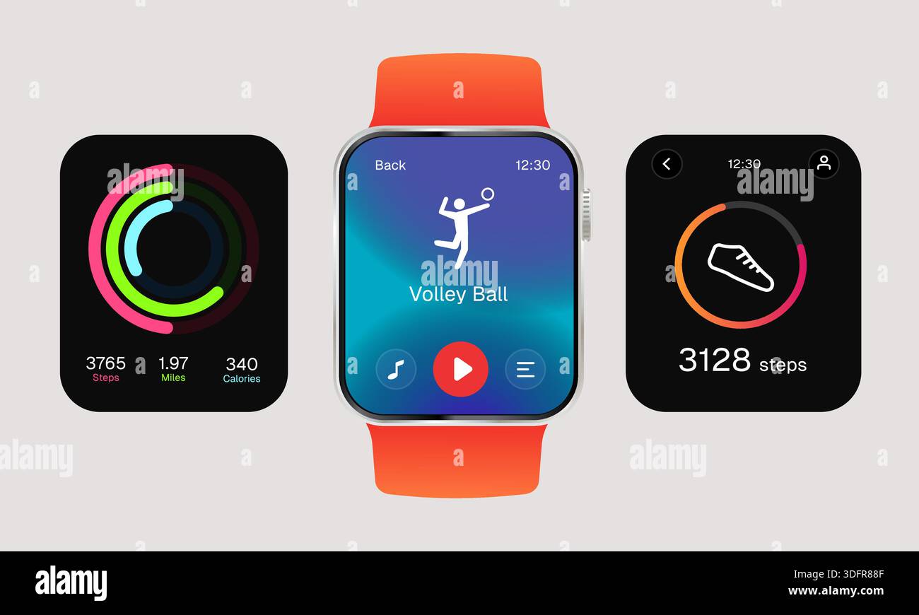 Realistic vector illustration digital smartwatch orange strap ...