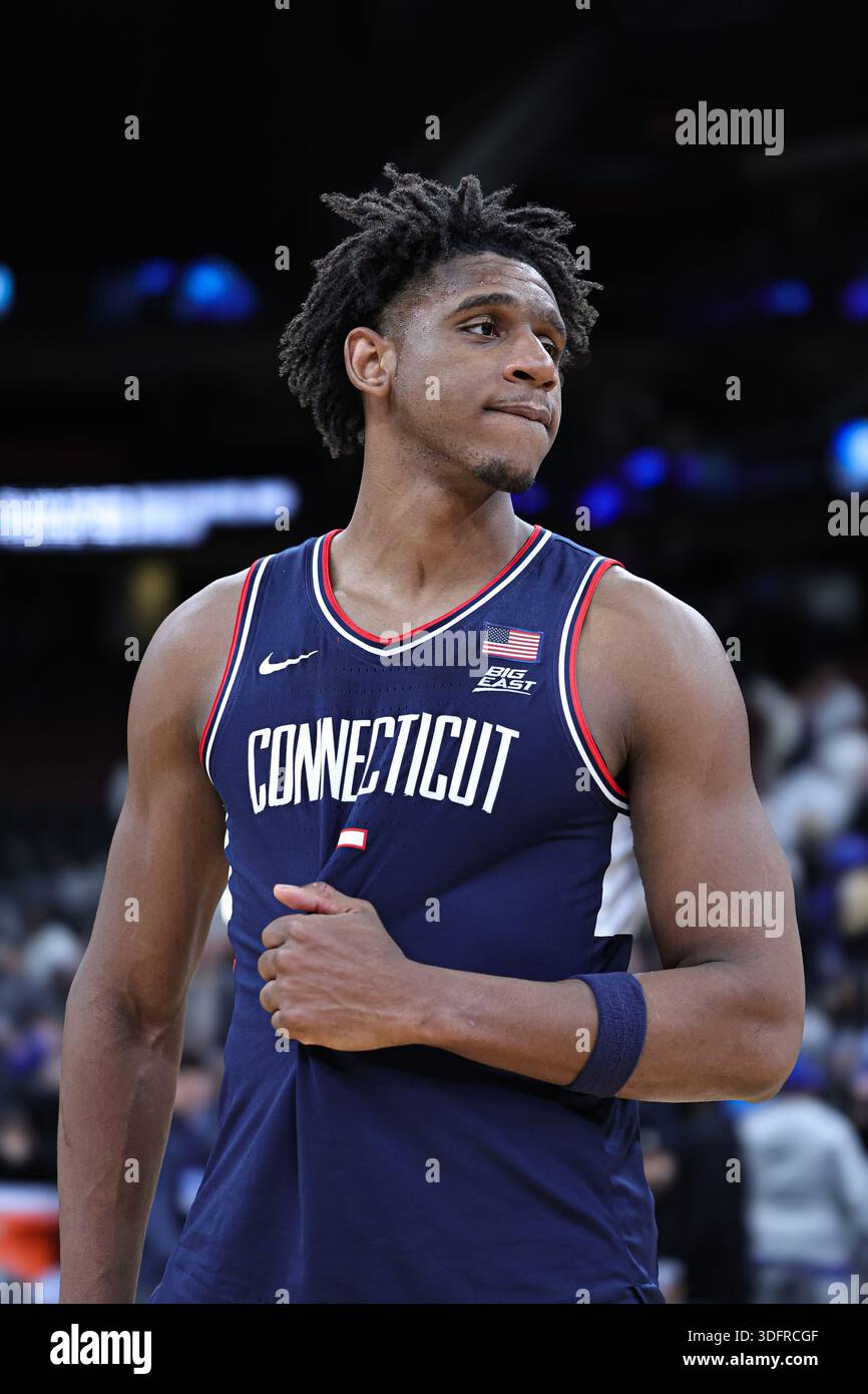 UConn Huskies center Tarris Reed Jr. (5) after the win at Prudential ...