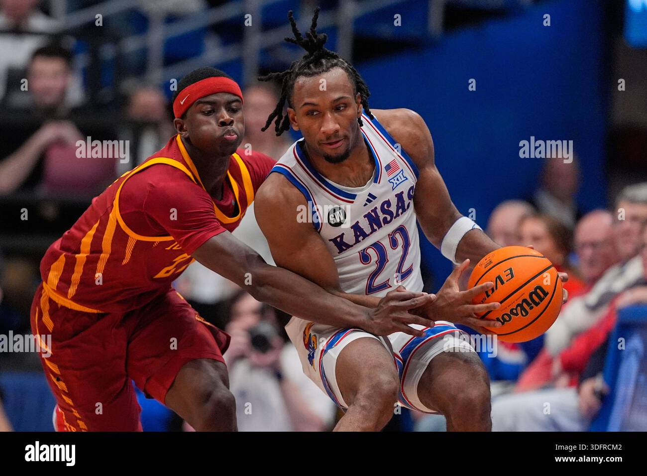 Iowa State guard Killyan Toure tries to steal the ball away from Kansas ...