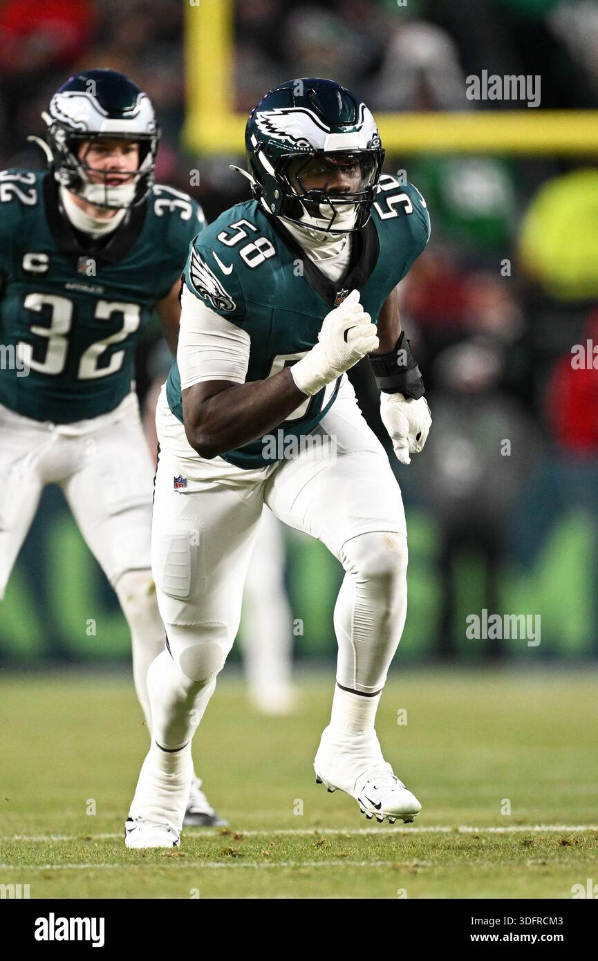 Philadelphia Eagles linebacker Jalyx Hunt (58) in action during the ...
