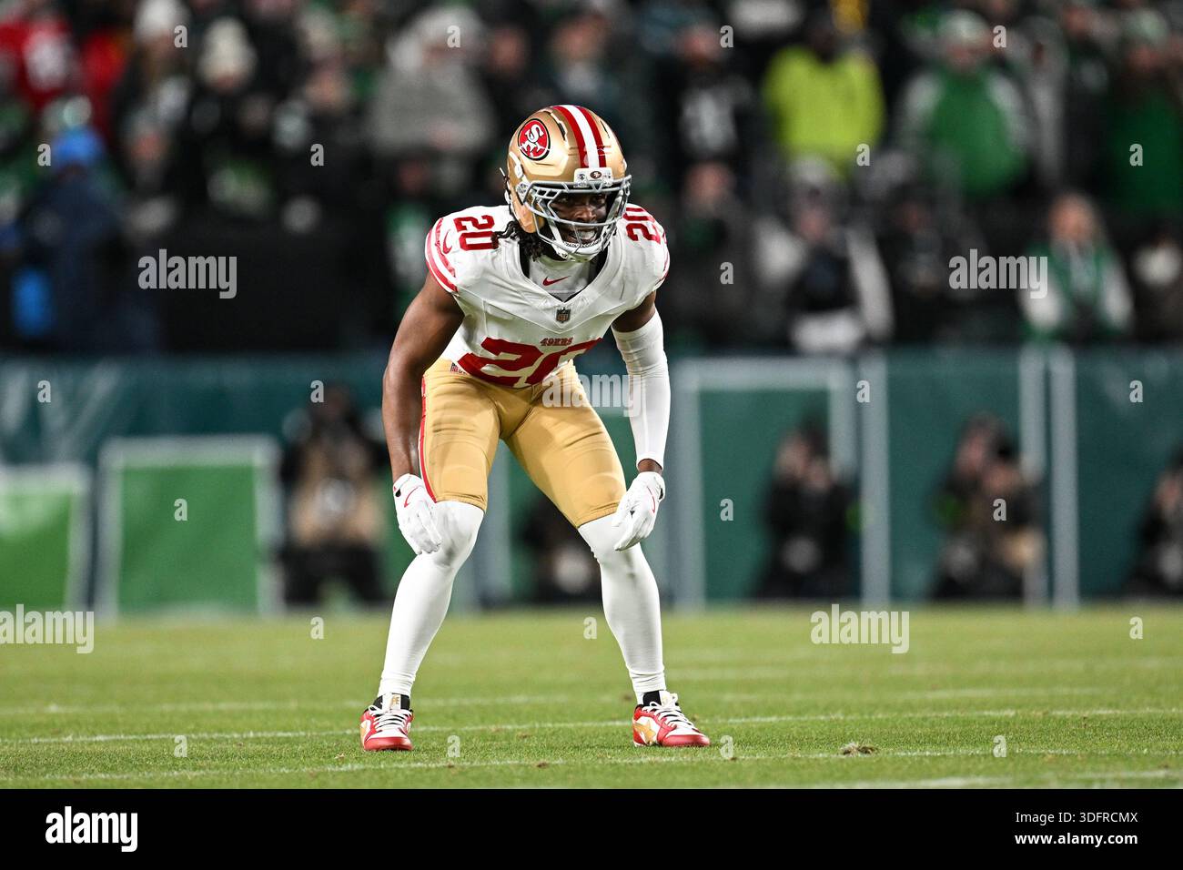 San Francisco 49ers cornerback Upton Stout (20) gets in position during ...