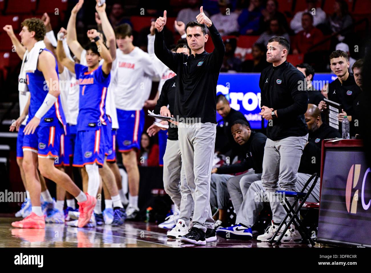 Florida head coach Todd Golden gestures towards referee during the ...