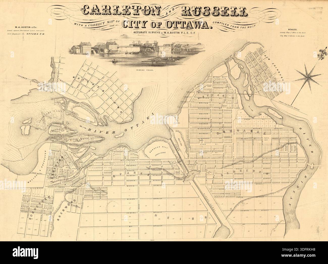 A vintage cadastral map of the City of Ottawa from 1857, showing lots ...