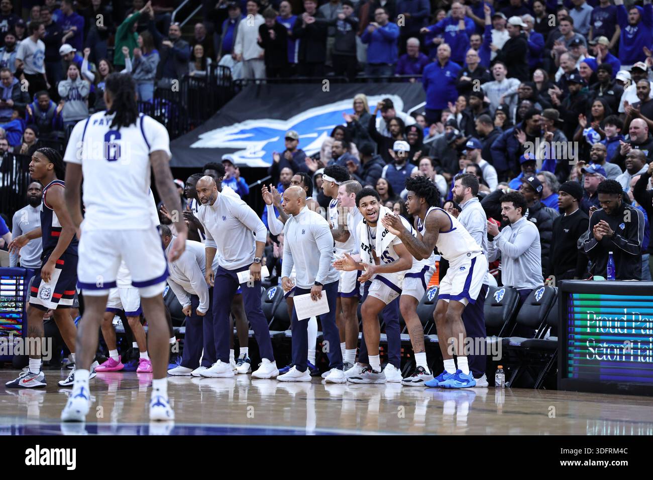 Newark, USA. 13th Jan, 2026. Seton Hall forward Najai Hines (25) and ...