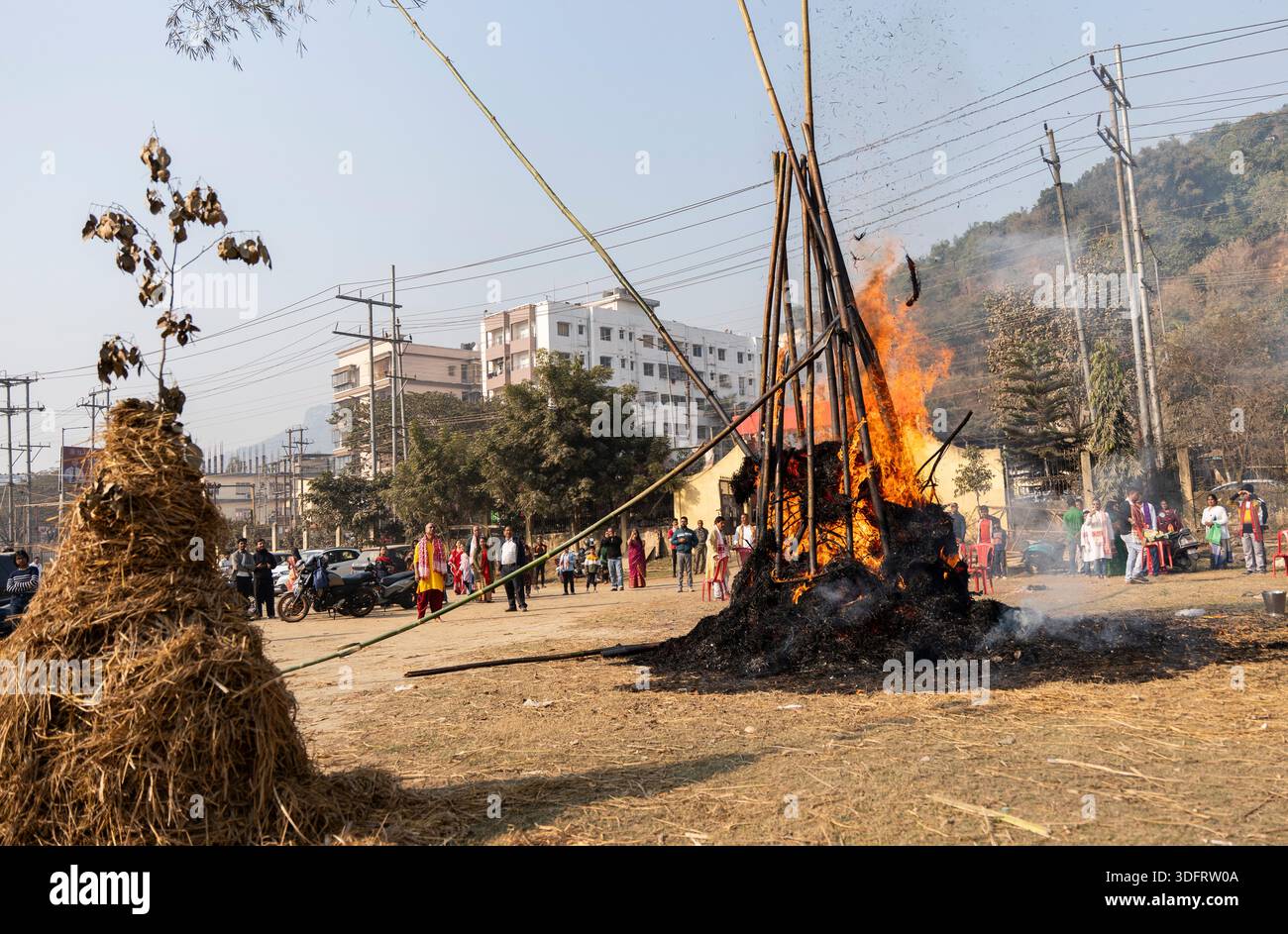 Assamese people light a traditional 'Meji' bonfire while celebrating ...