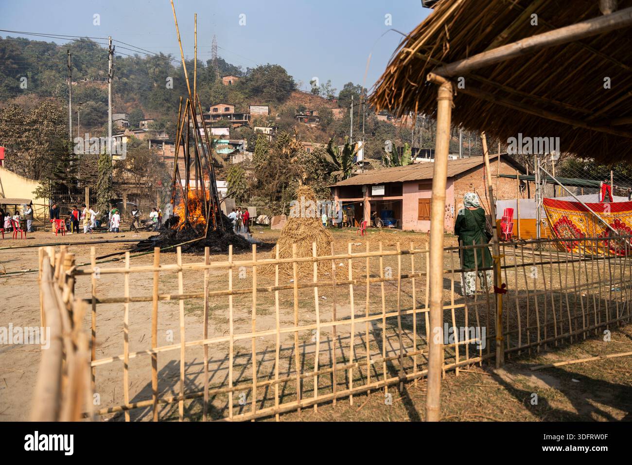 Assamese people light a traditional 'Meji' bonfire while celebrating ...