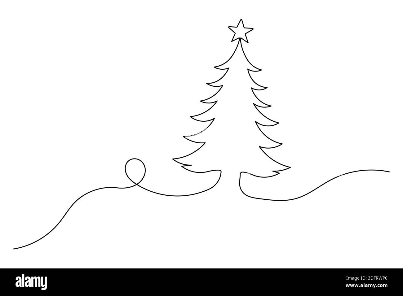 Christmas tree continuous line illustration simple one line vector art ...