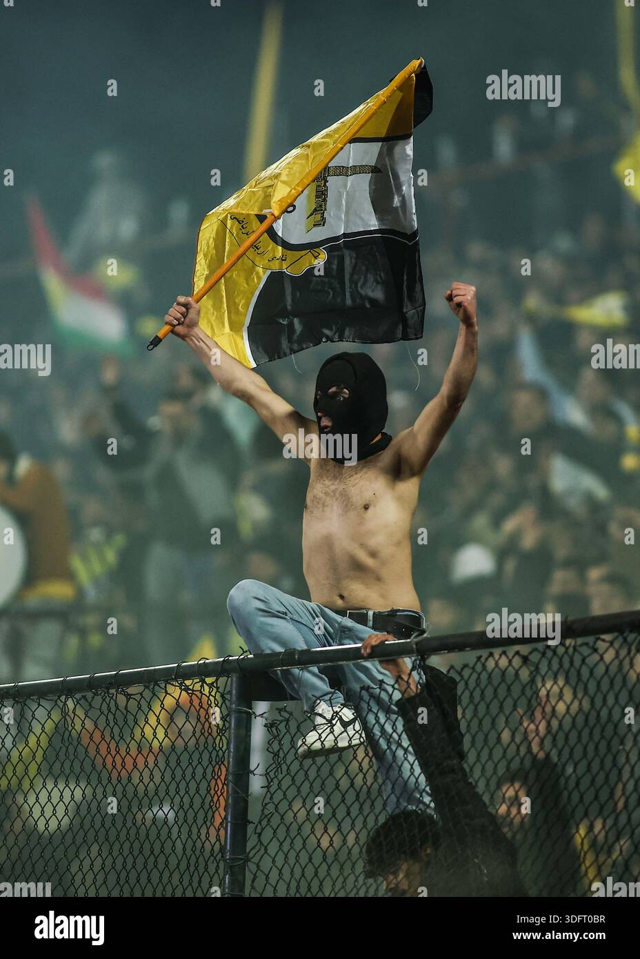 Erbil, Iraq. 13th Jan, 2026. Erbil SC supporters celebrate during the ...