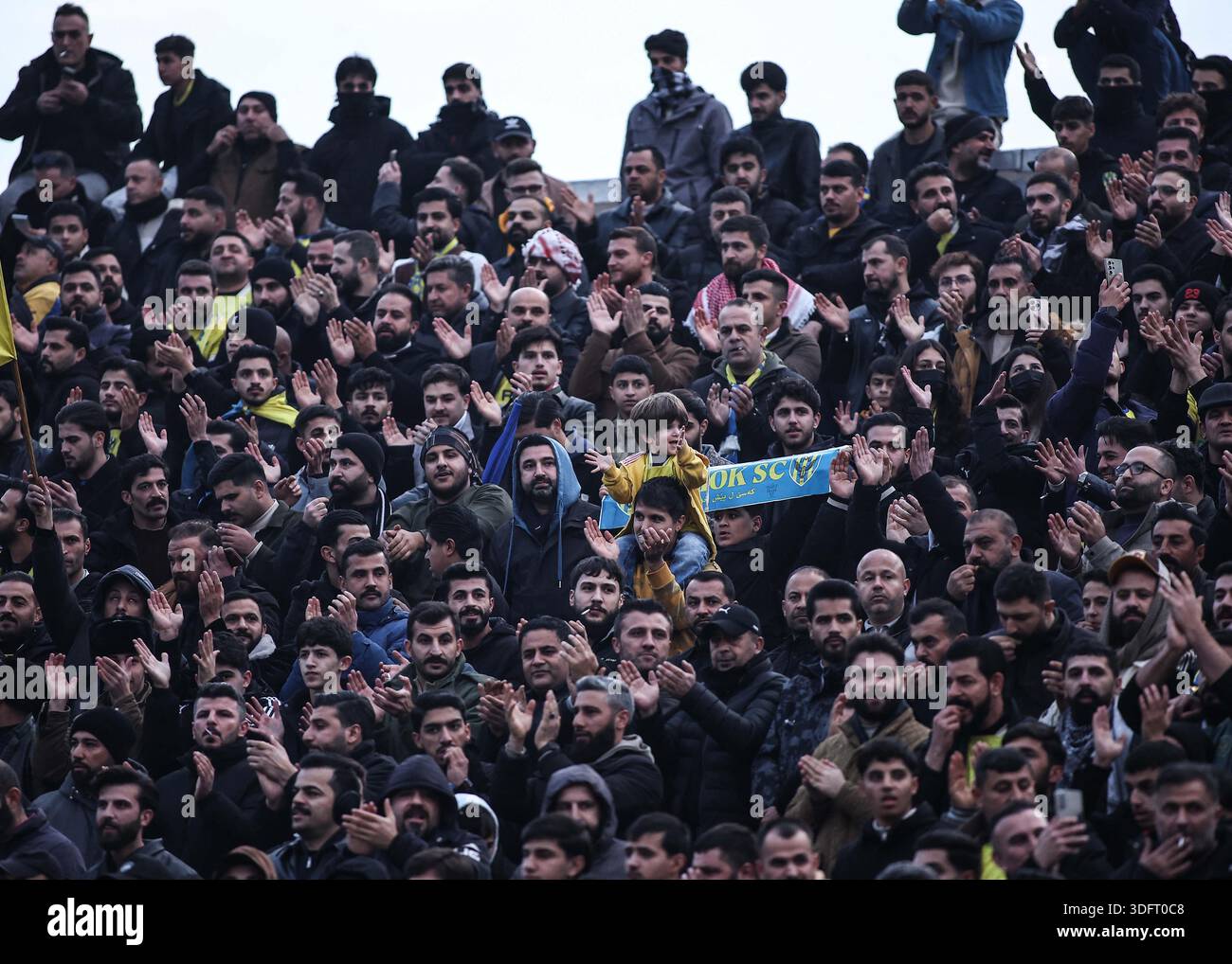 Erbil, Iraq. 13th Jan, 2026. Erbil SC supporters celebrate during the ...