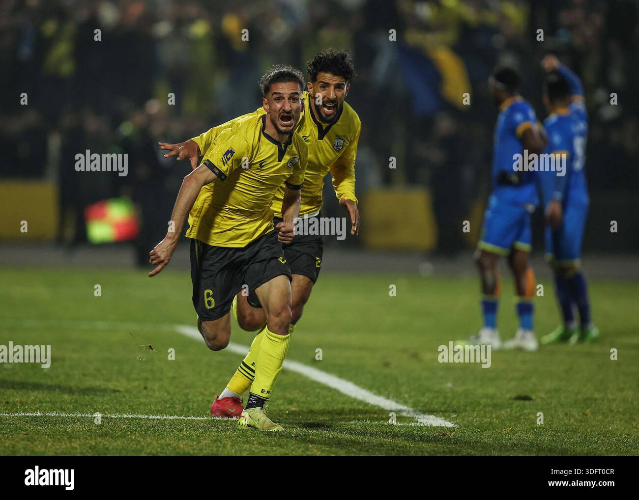Erbil, Iraq. 13th Jan, 2026. Erbil SC supporters celebrate during the ...