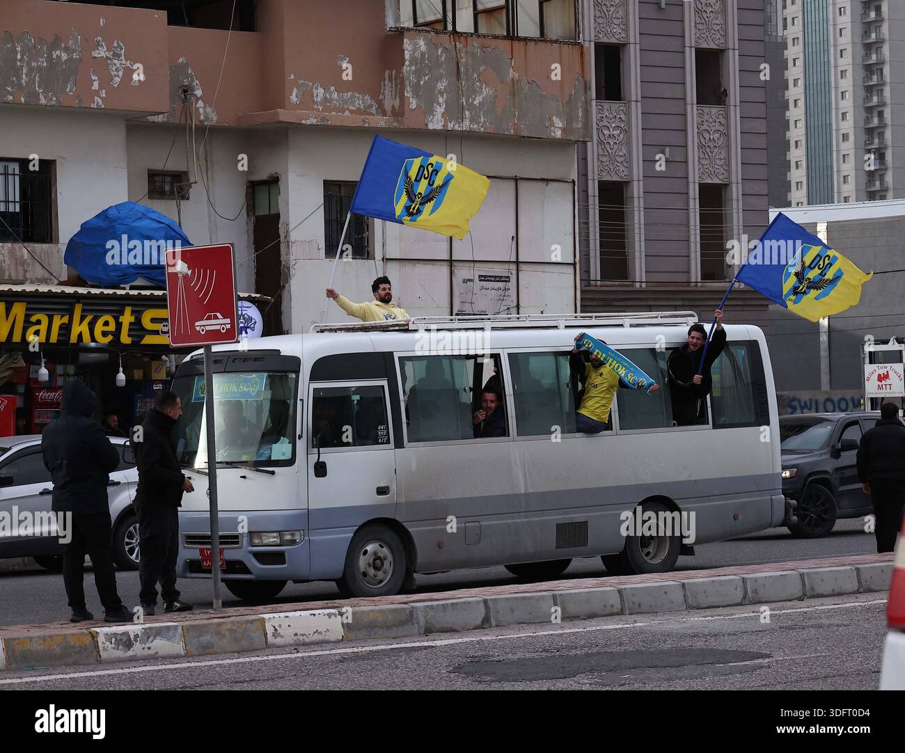 Erbil, Iraq. 13th Jan, 2026. Erbil SC supporters celebrate during the ...