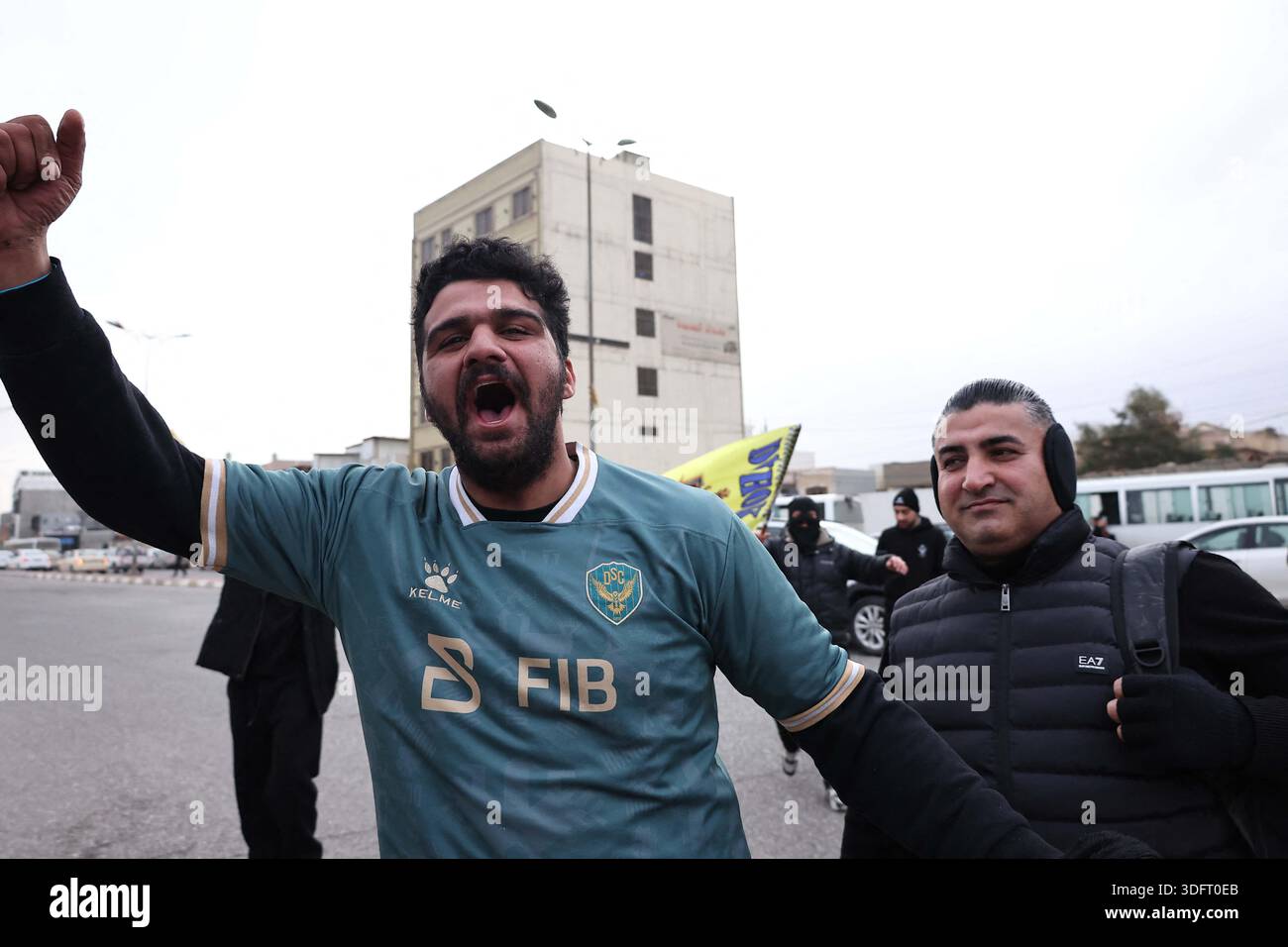 Erbil, Iraq. 13th Jan, 2026. Erbil SC supporters celebrate during the ...