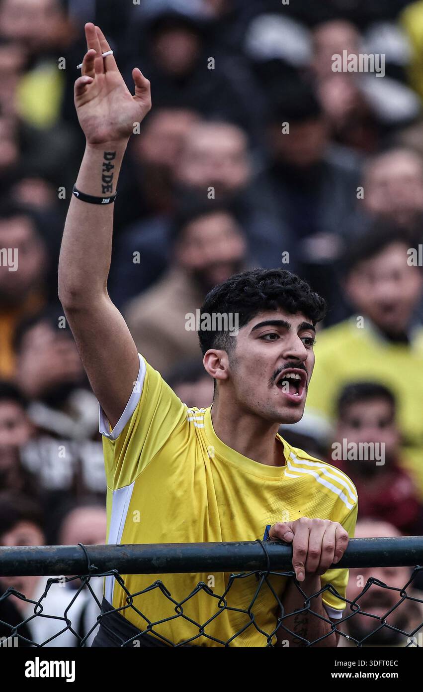 Erbil, Iraq. 13th Jan, 2026. Erbil SC supporters celebrate during the ...