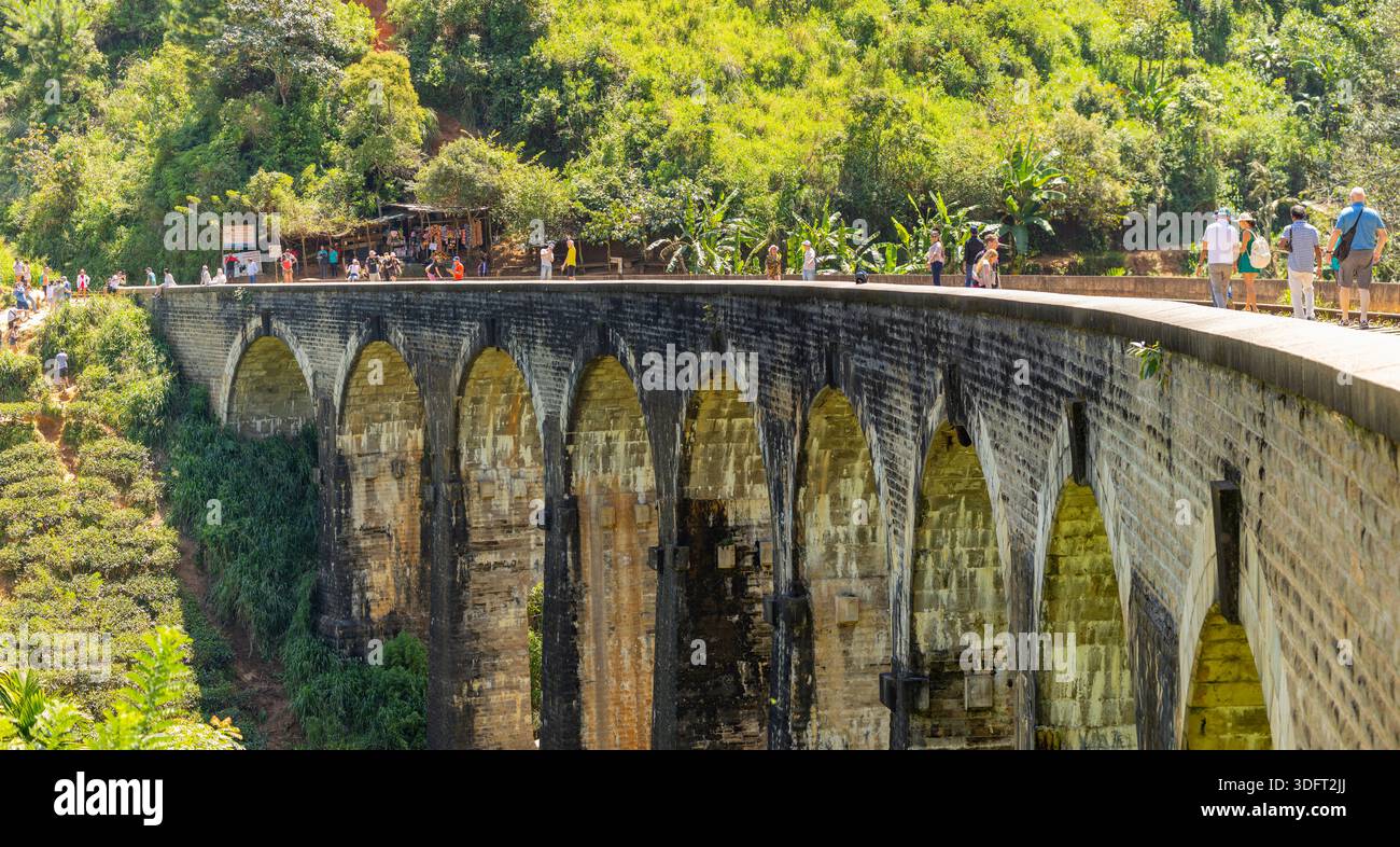 Ella, February 8, 2024. Tourists visit Nine Arch Bridge on the railway ...