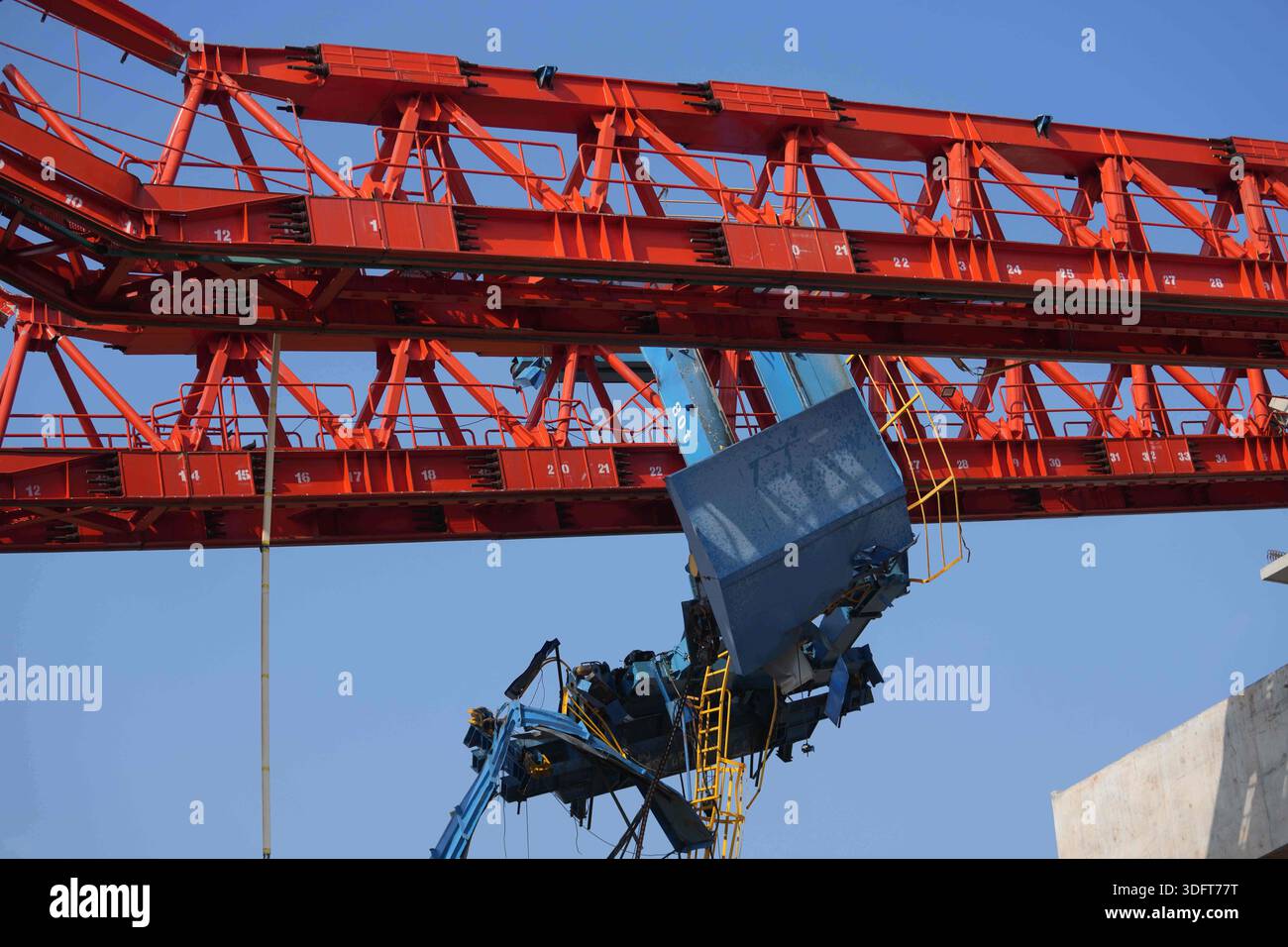 A view of a construction crane fell into a passenger train in Nakhon ...