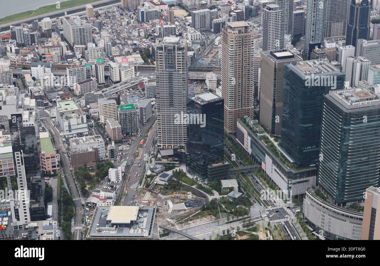 An aerial photo shows the area around Grand Green Osaka in fron of ...