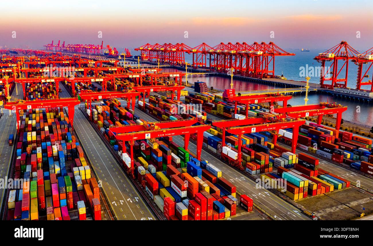 Foreign trade containers parked in Taicang Port Area of Suzhou Port in ...