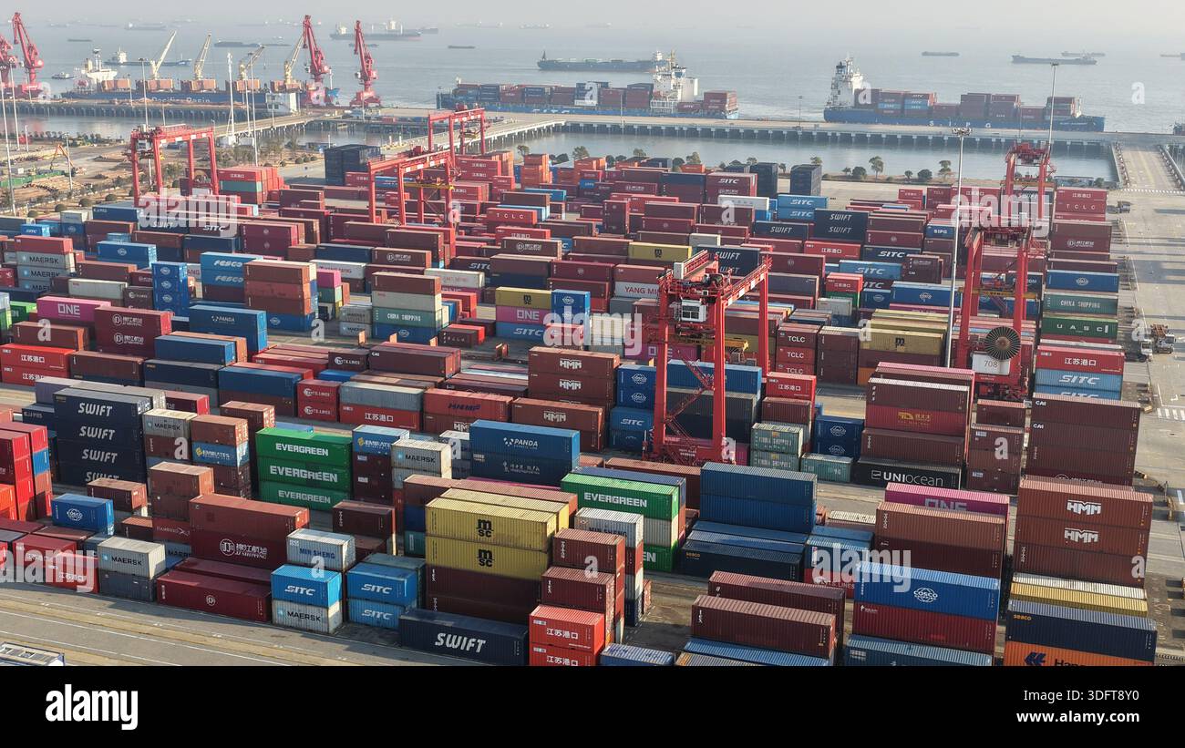 Foreign trade containers parked in Taicang Port Area of Suzhou Port in ...