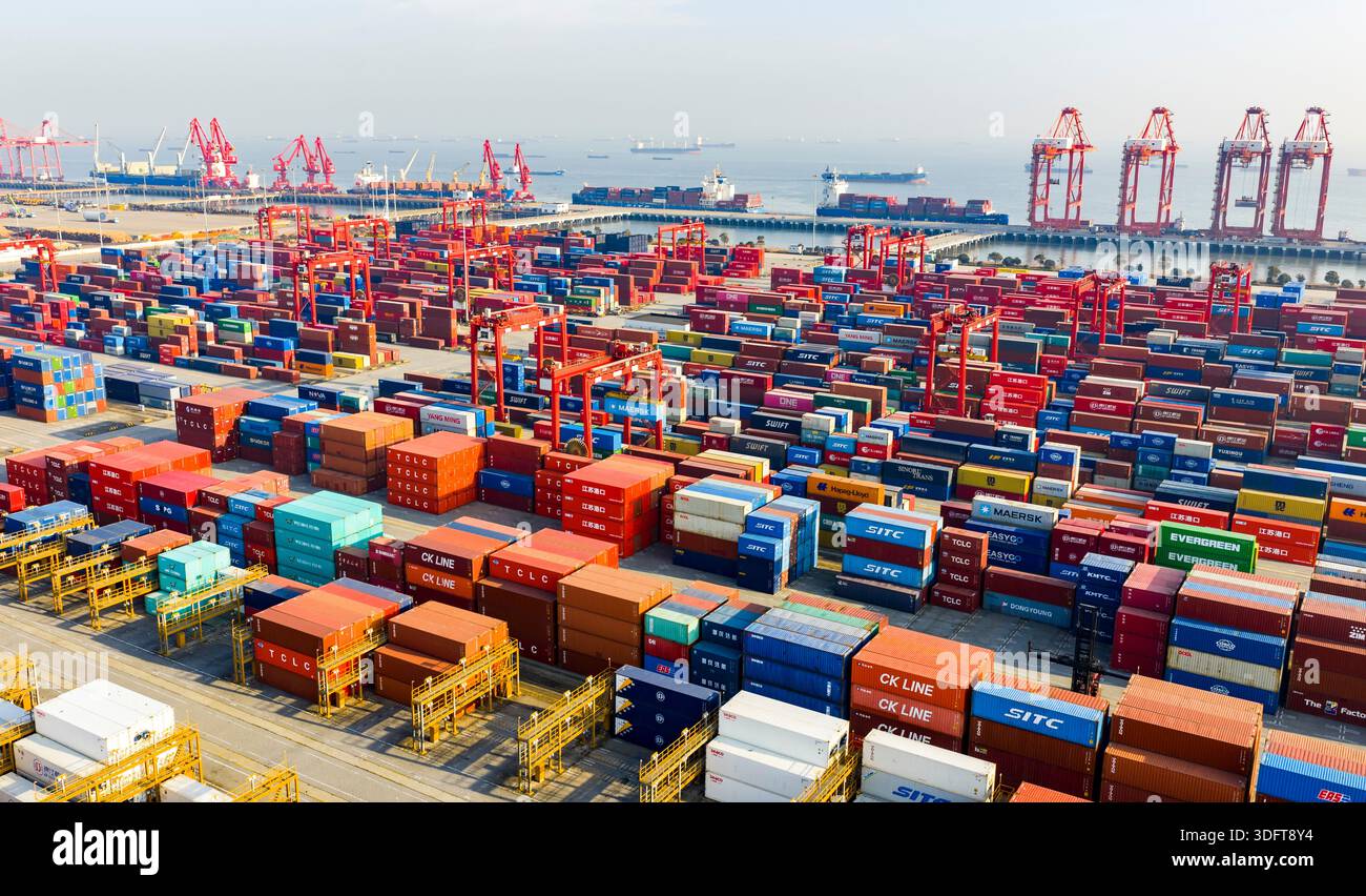 Foreign trade containers parked in Taicang Port Area of Suzhou Port in ...