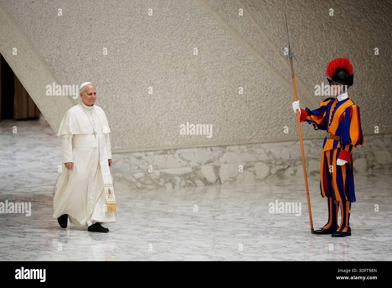 Pope Leo XIV arrives for his weekly general audience in the Pope Paul ...