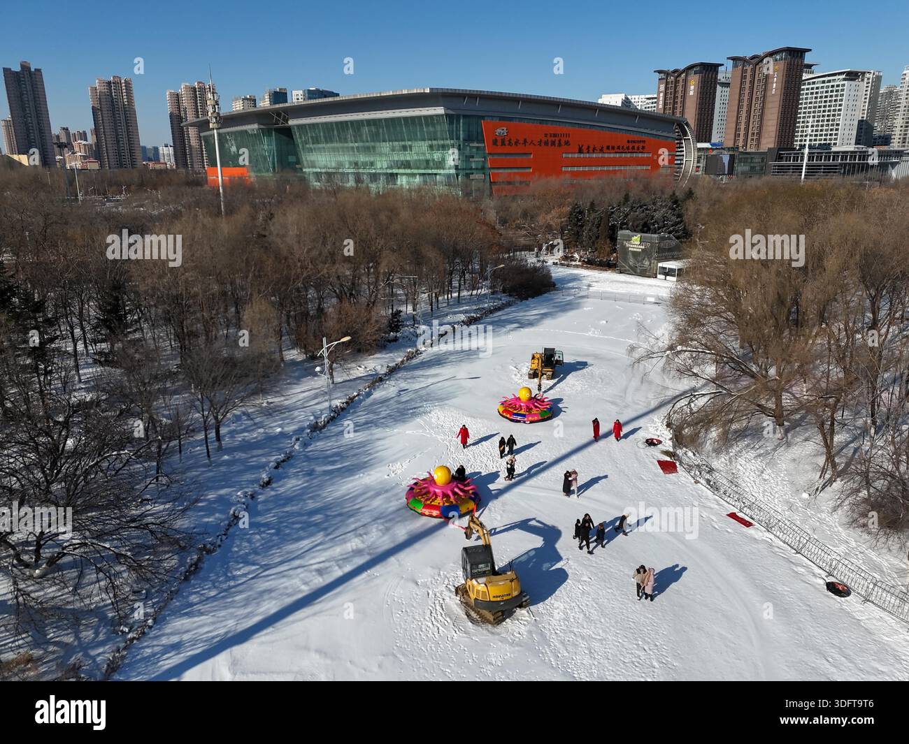 Aerial photo shows visitors enjoying snow activities during the 2026 ...