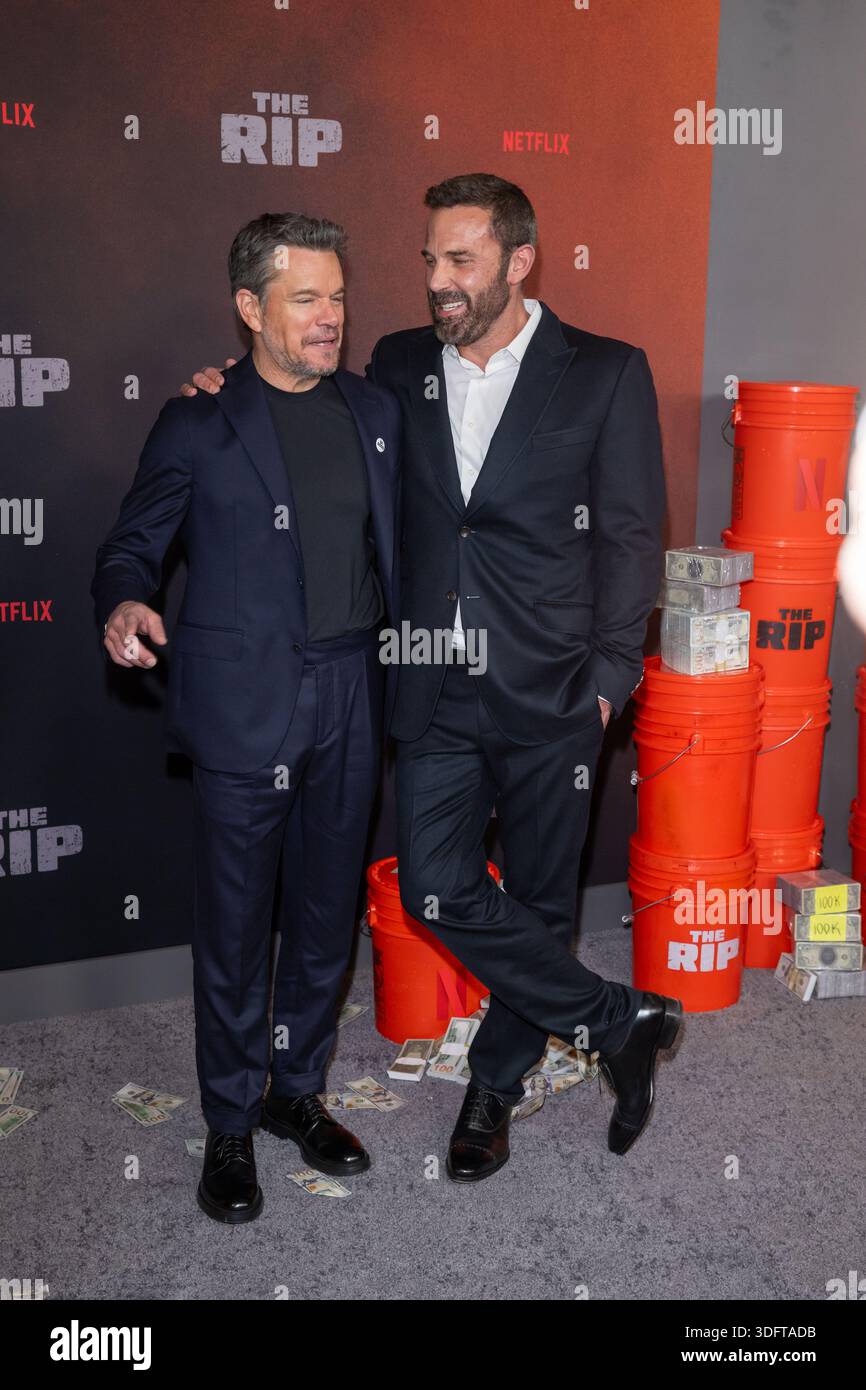(L-R) Matt Damon and Ben Affleck attend Netflix's "The Rip" New York ...