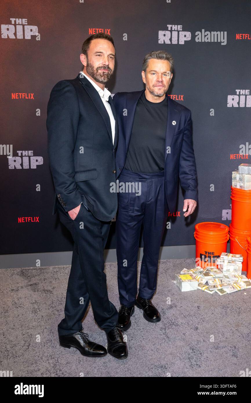(L-R) Ben Affleck and Matt Damon attend Netflix's "The Rip" New York ...