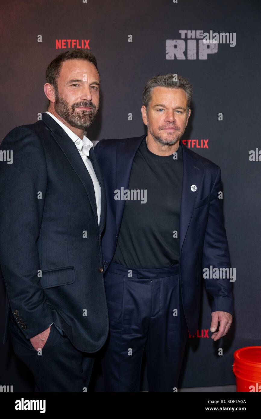 (L-R) Ben Affleck and Matt Damon attend Netflix's "The Rip" New York ...
