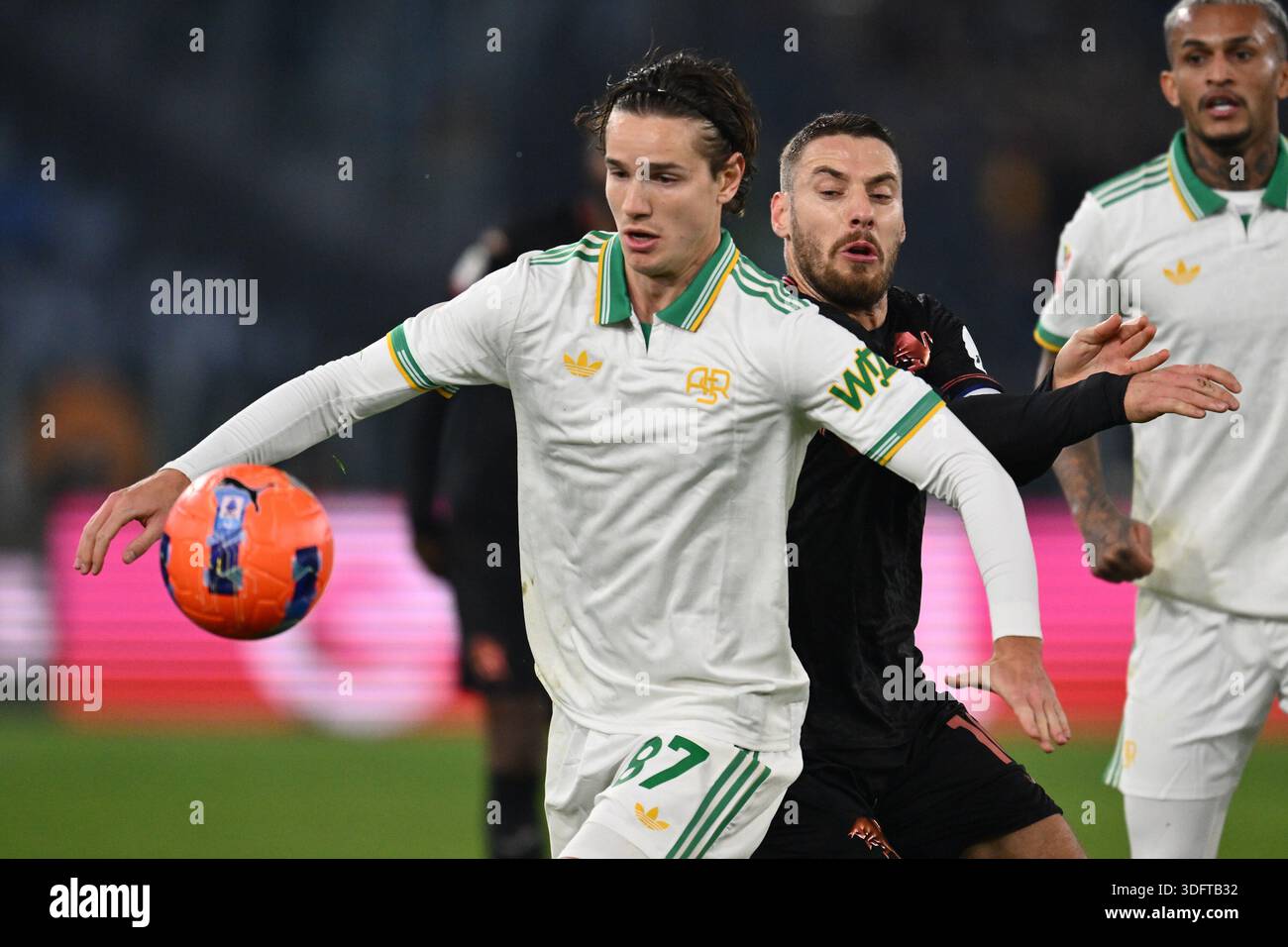 Daniele Ghilardi of A.S. Roma and Nikola Vlasic of Torino F.C. are in ...