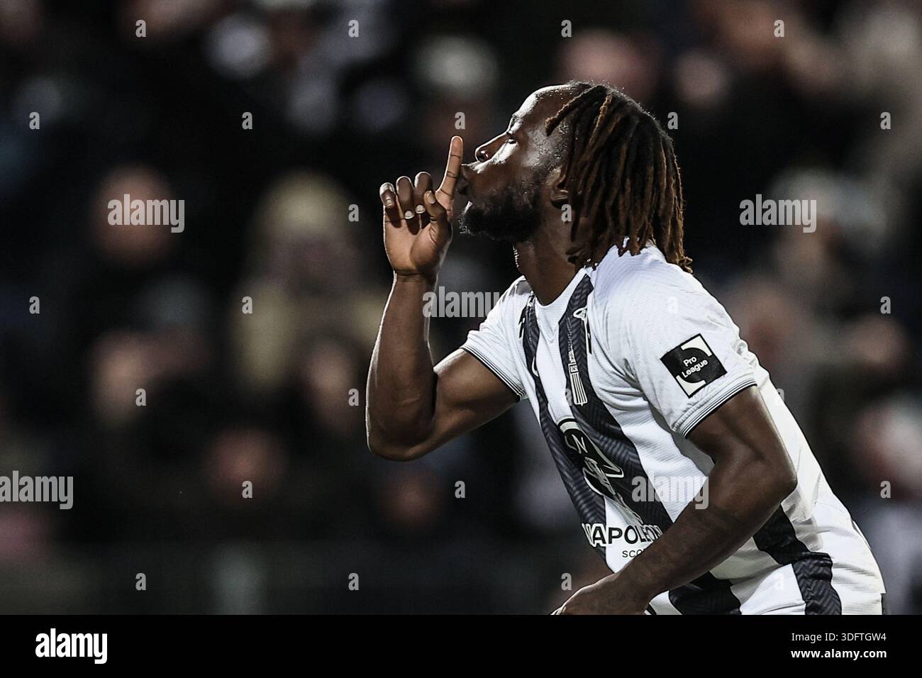 Charleroi's Parfait Guiagon celebrates after scoring during a soccer ...