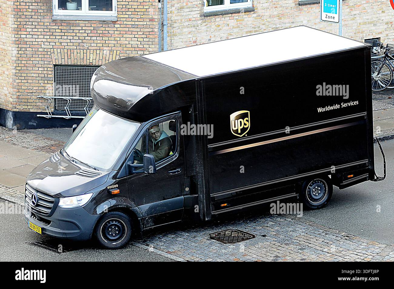 Copenhagen/Denmark/ 14 JANUARY 2026/American UPS delivery van deliver ...