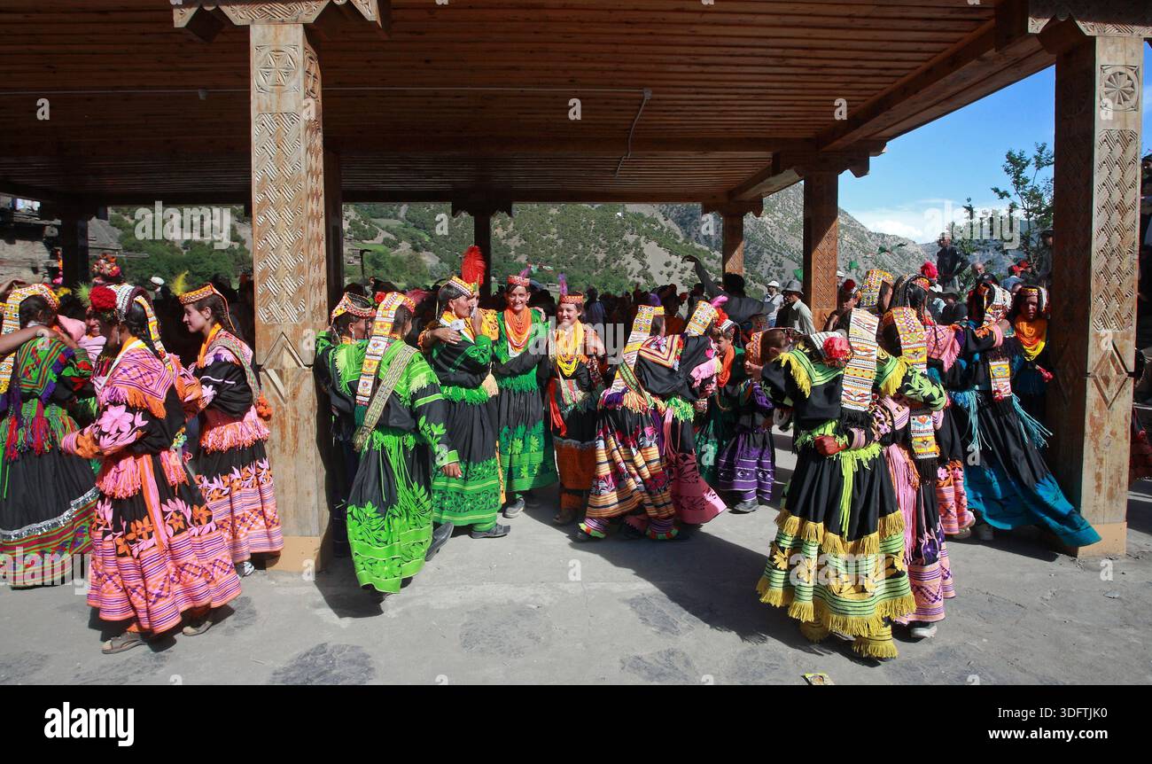 Kalash, Pakistan - 24 December 2025: View of Kalash women, adorned in ...