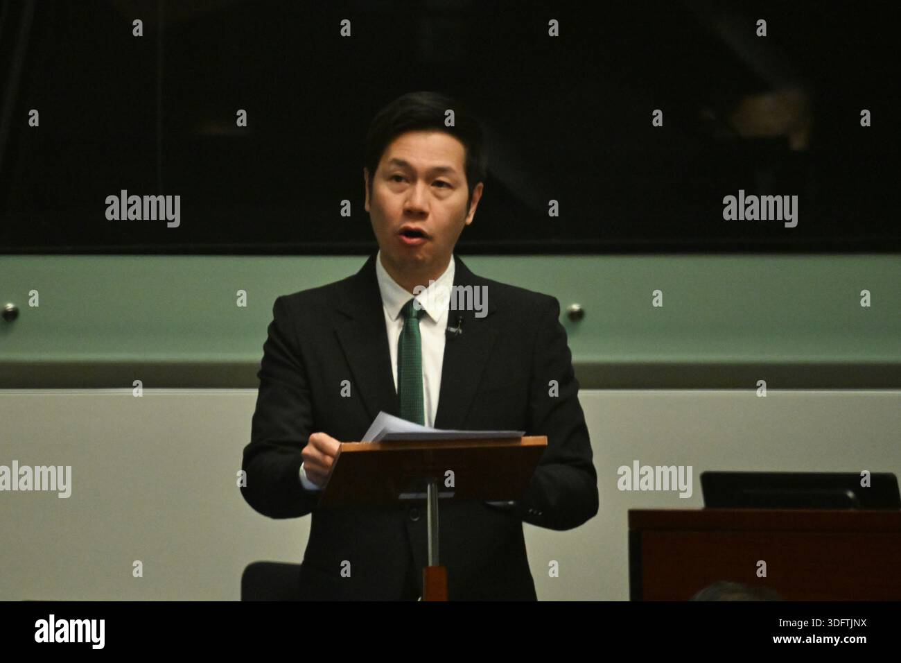 A genial view showing Johnny Ng Kit-chong speaking at the chambers at ...