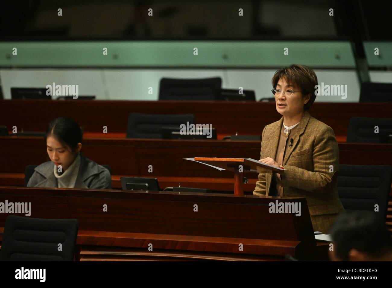 A genial view showing Christine Fong Kwok-shan speaking at the chambers ...