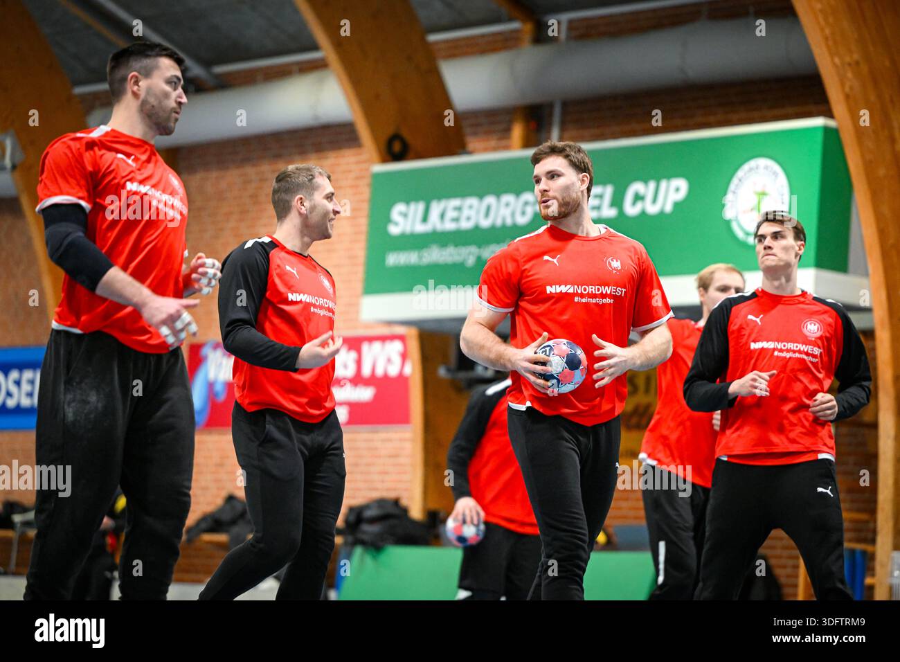 13 January 2026, Denmark, Silkeborg: The national team players at their ...