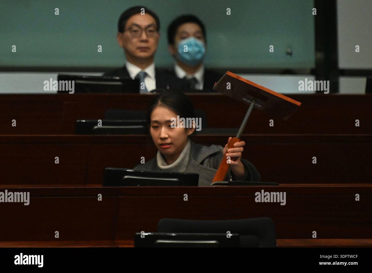 A genial view showing Vivian Kong Man-wai sitting at the chambers at ...