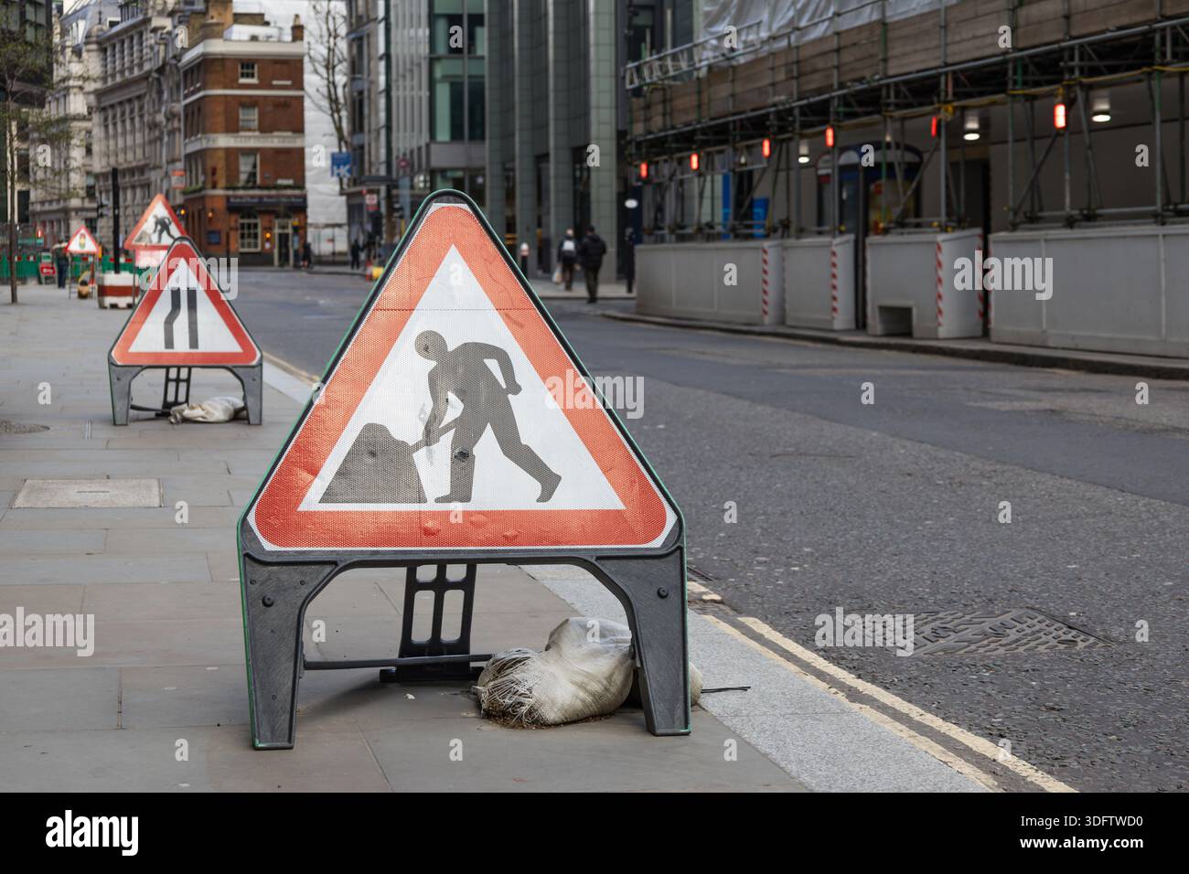 Road Works Warning Sign on City Pavement. London, UK, 29 March 2024 ...