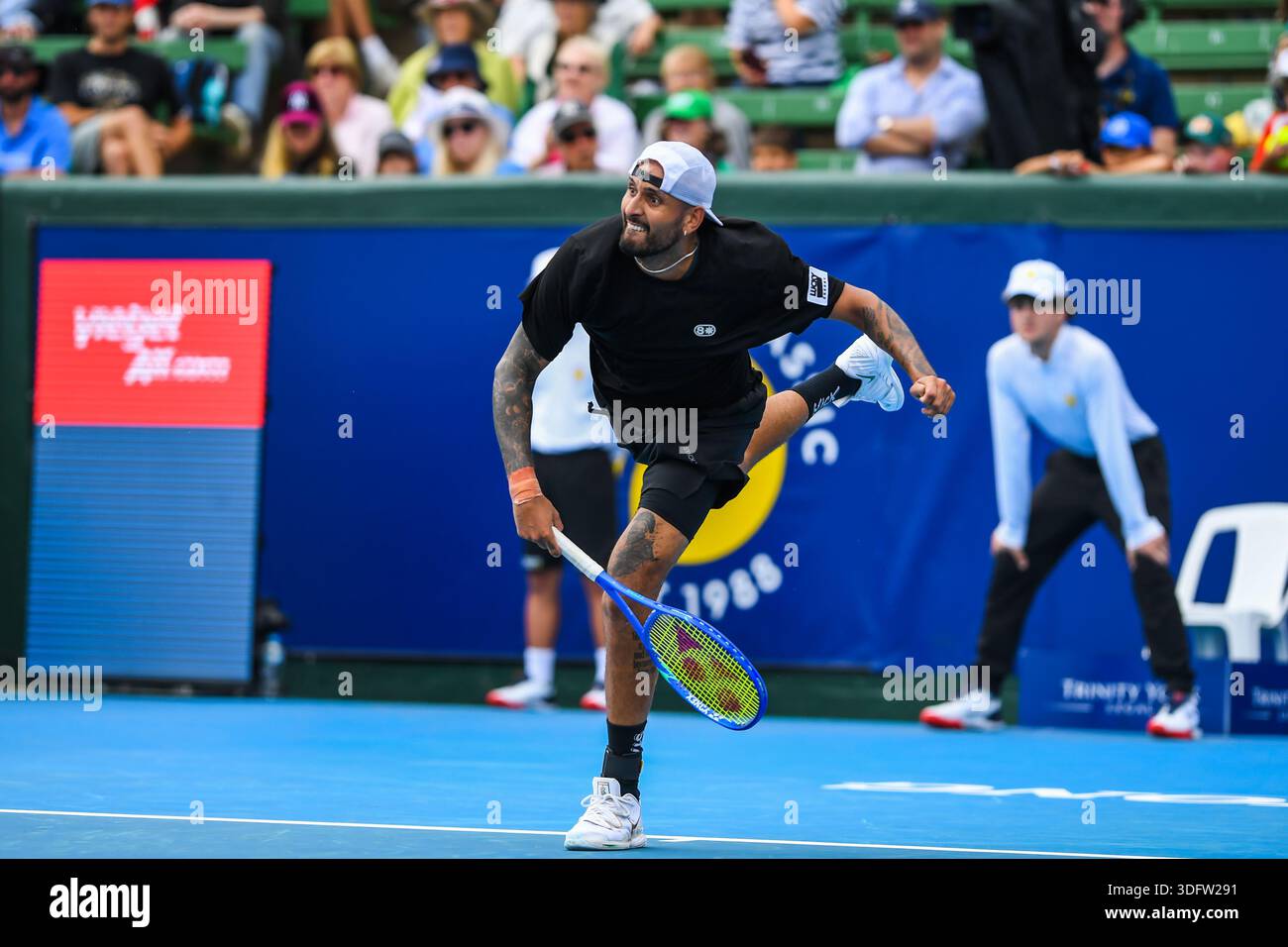 Nick Kyrgios (AUS) is seen in action during the tennis match with ...