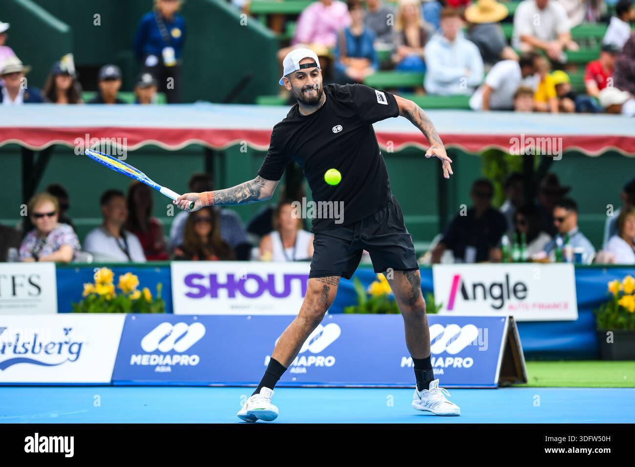 Nick Kyrgios (AUS) is seen in action during the tennis match with ...
