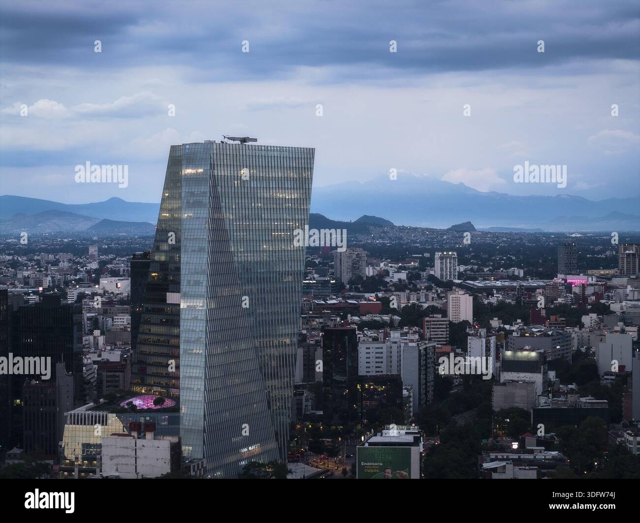 Aerial view of the towering Manacar skyscraper piercing the skyline ...