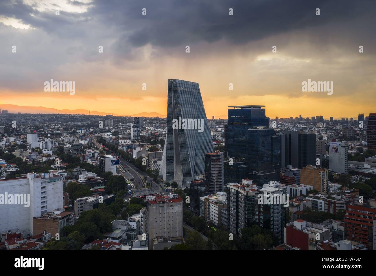 Aerial view of the sleek, towering Manacar Tower piercing the skyline ...