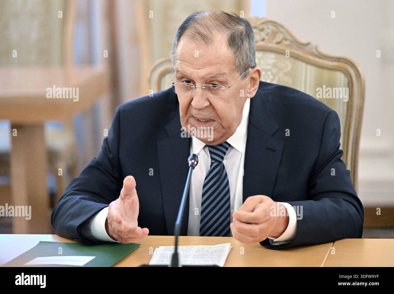 Russian Foreign Minister Sergey Lavrov during the talks. Credit: Igor ...