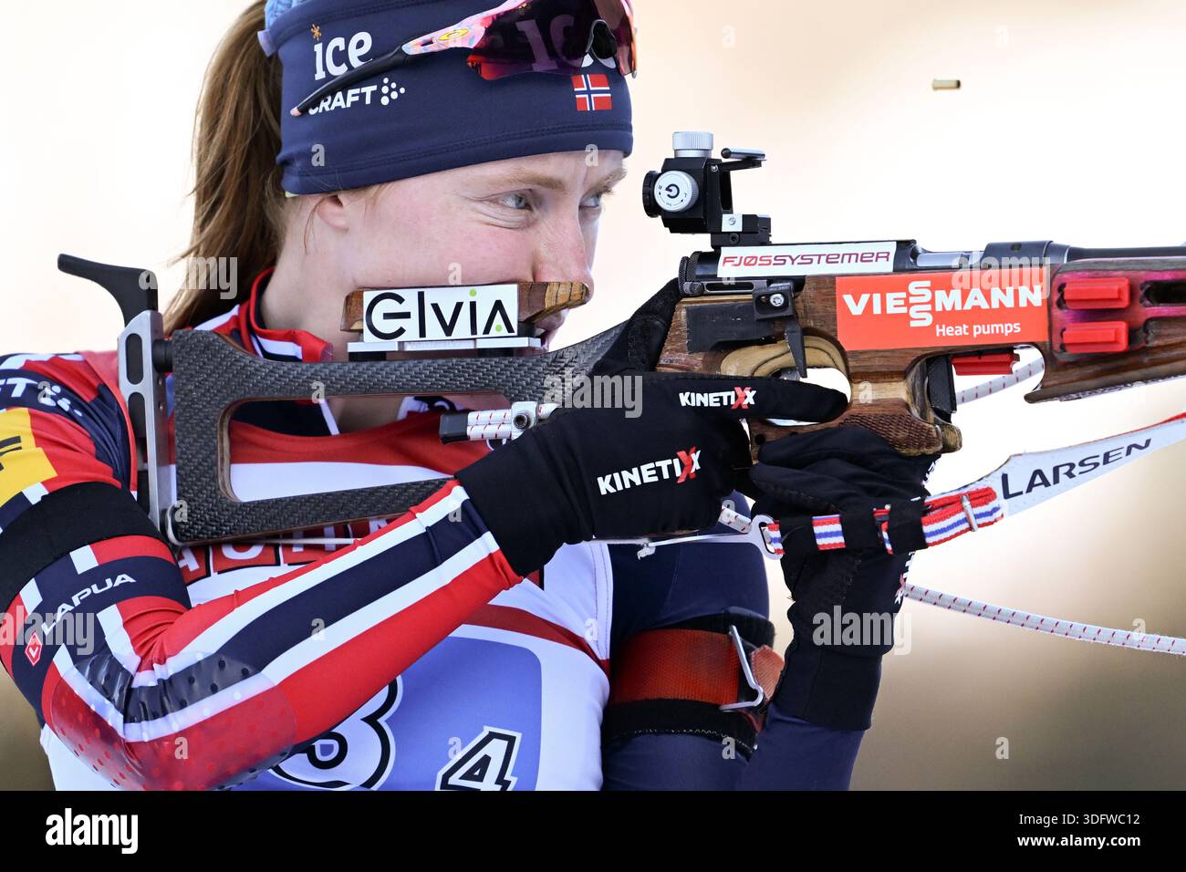 Maren Kirkeeide from Norway competes in the Biathlon women's World Cup ...