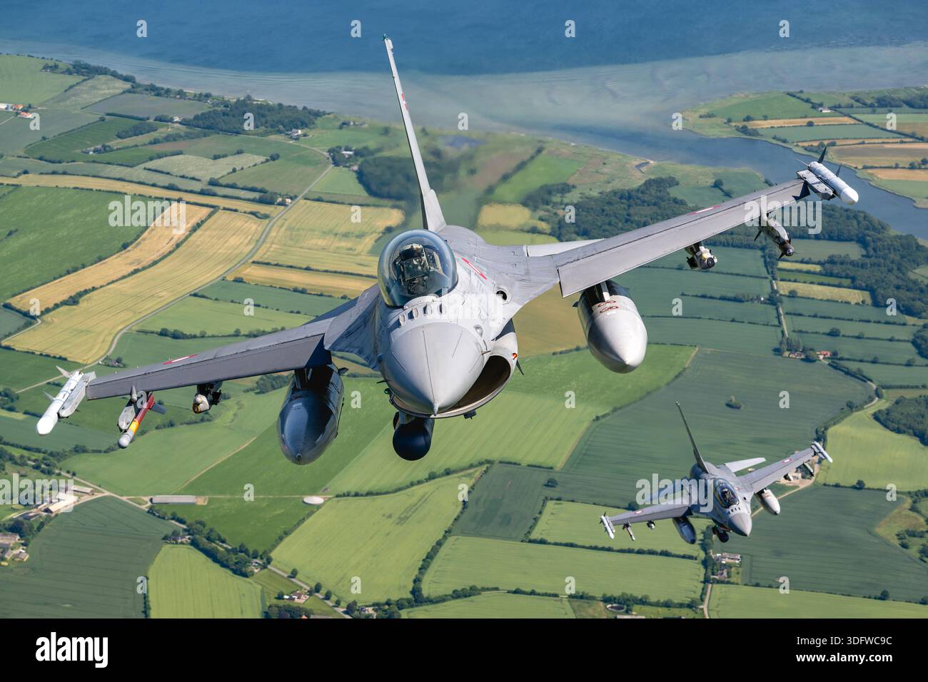 A Royal Danish Air Force F-16AM Fighting Falcon is shown from a close ...
