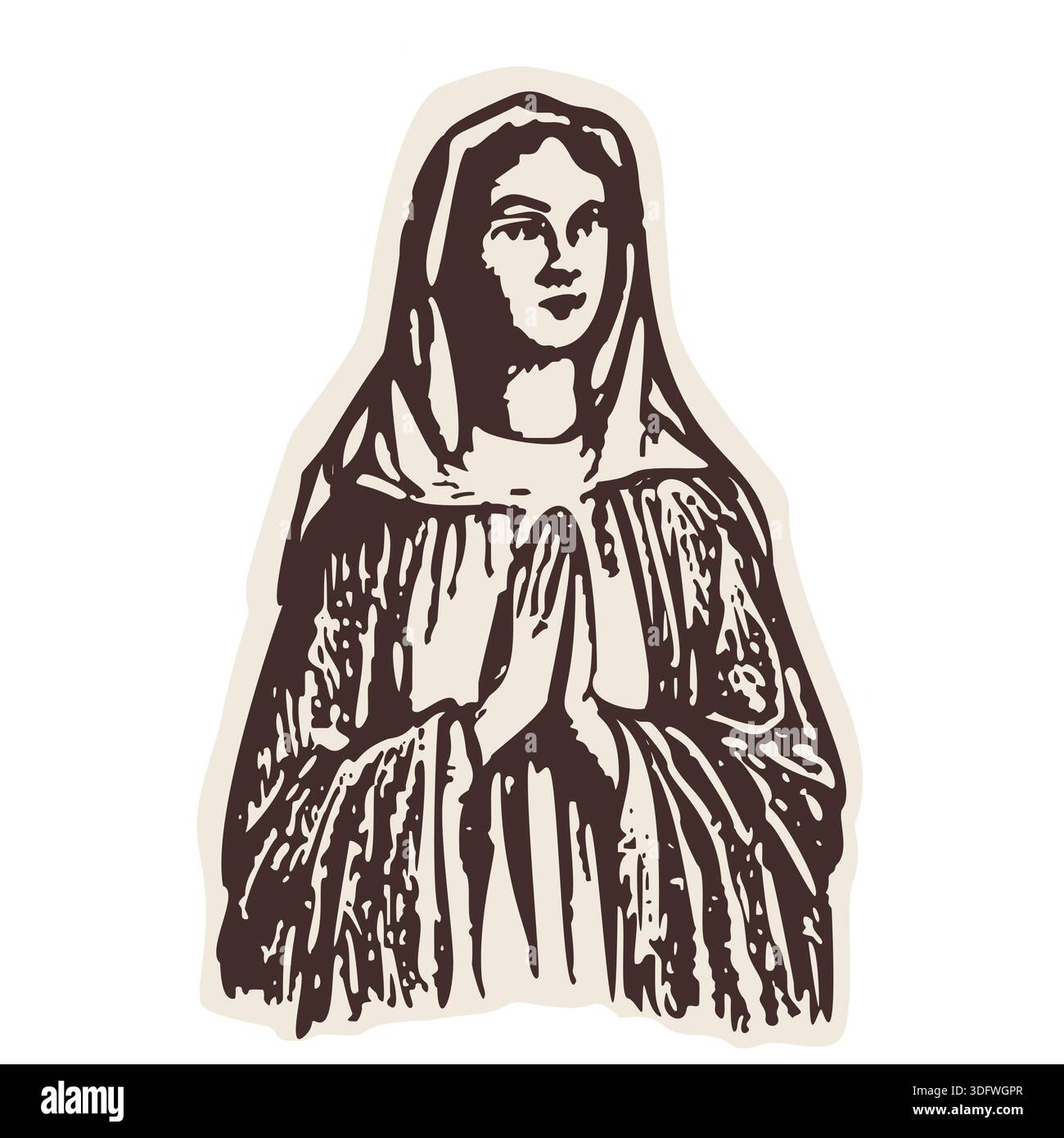 Devotion of Mother Mary with praying hands clip art. Hand drawn black ...