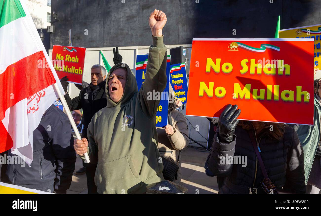 London, UK. 14th Jan 2026. Iranian Protest opposite Downing Street.They ...