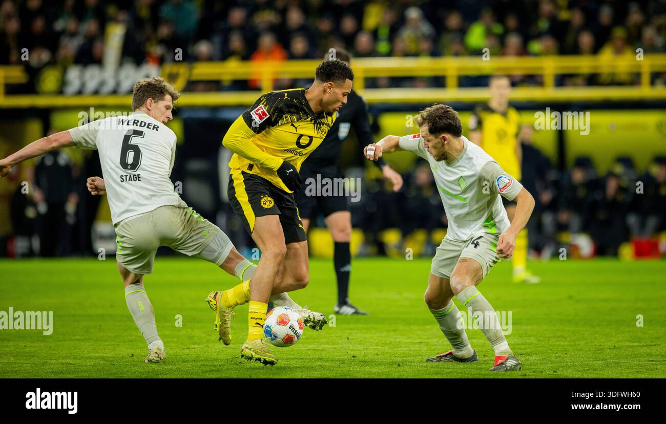 Dortmund, Germany. 13th Jan 2026. Felix Nmecha (BVB) Jens Stage (SVW ...